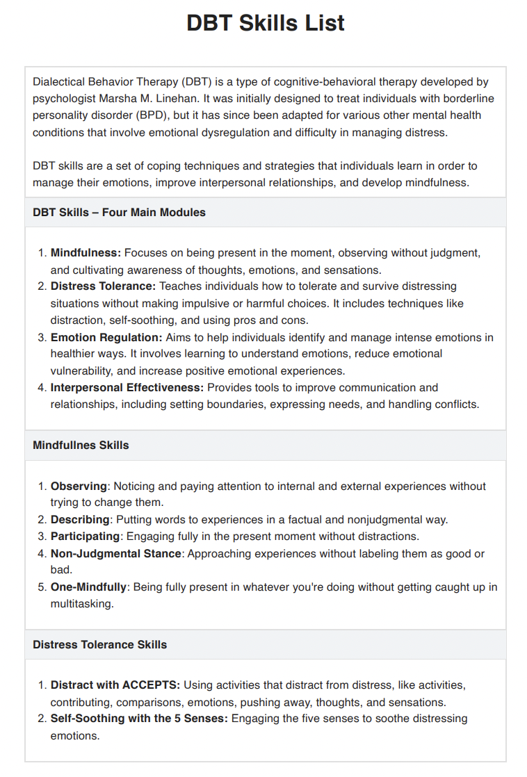 DBT Skills List and Application | Free PDF Download
